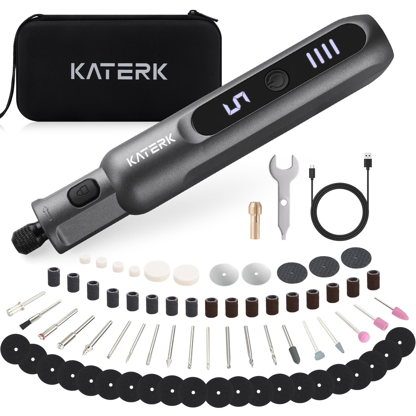 KATERK Cordless Rotary Kit, 3.7V Mini Rotary with 5 Speed and 70PCS ...