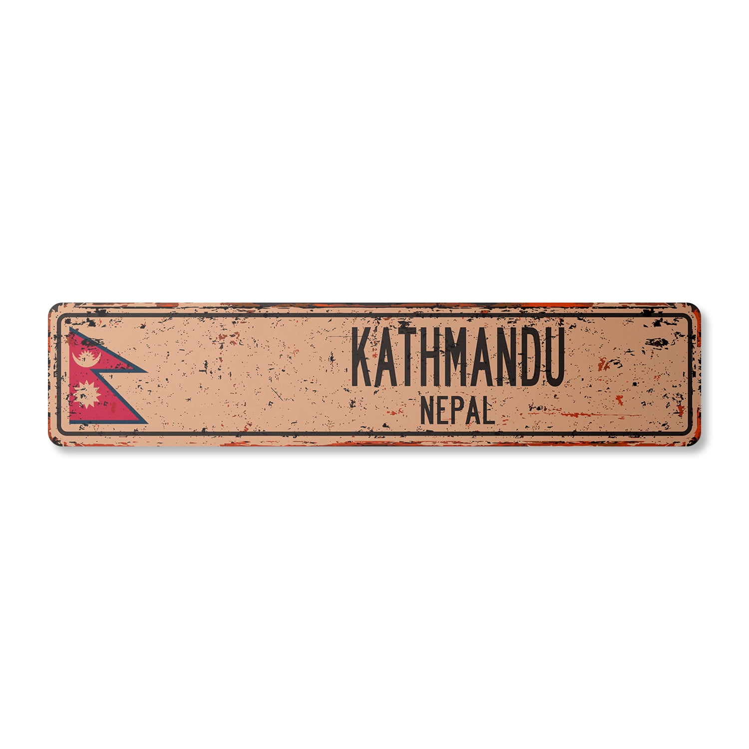 KATHMANDU NEPAL Vintage Plastic Street Sign Nepalese flag city country ...