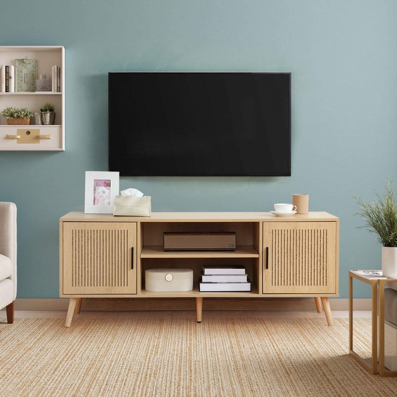 KATHY&BOB Minimalist Modern TV Stand for TV ups to 65", Wood ...