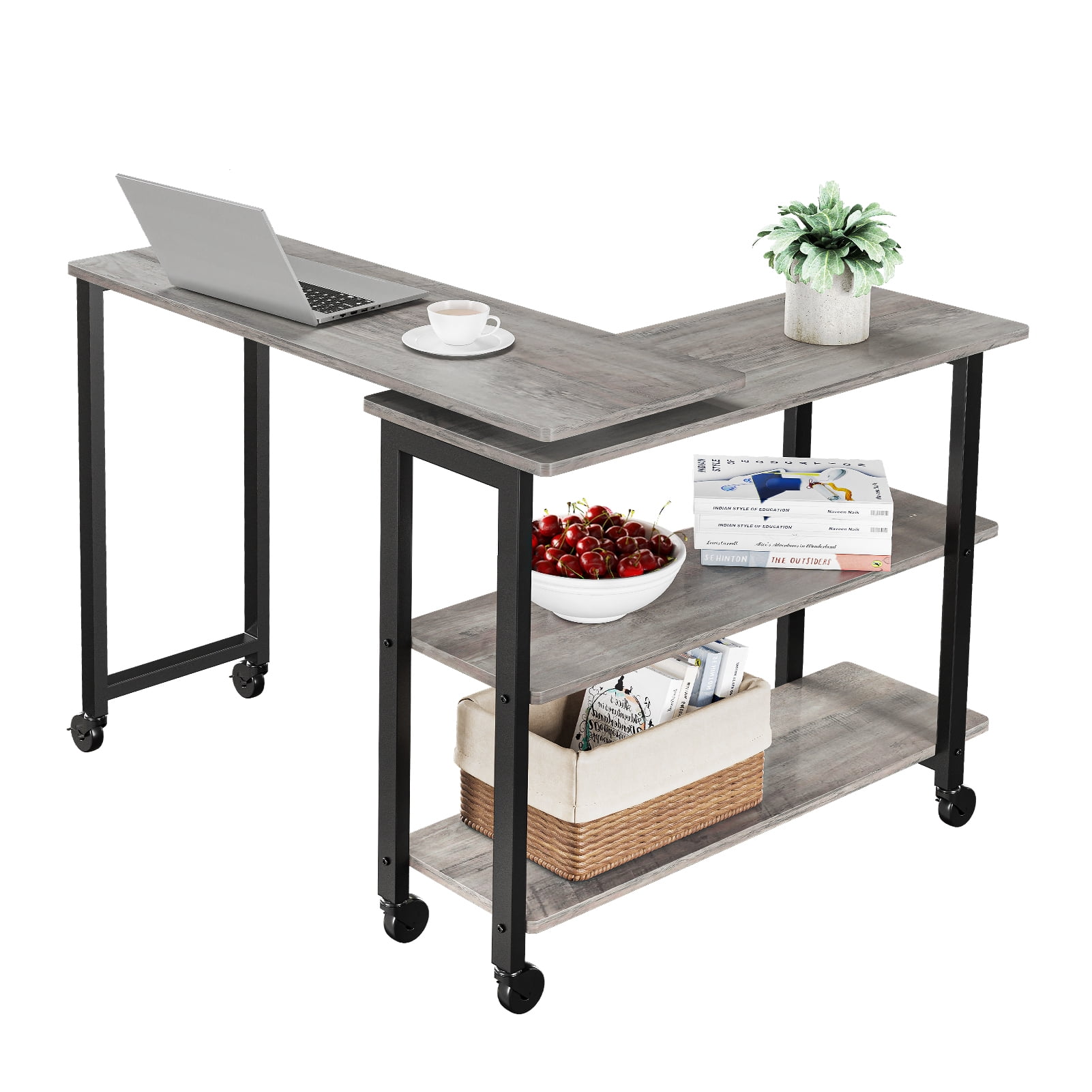 KATIDAP 360° Swivel Side Table, Mobile Coffee Table with 2 Tiers ...