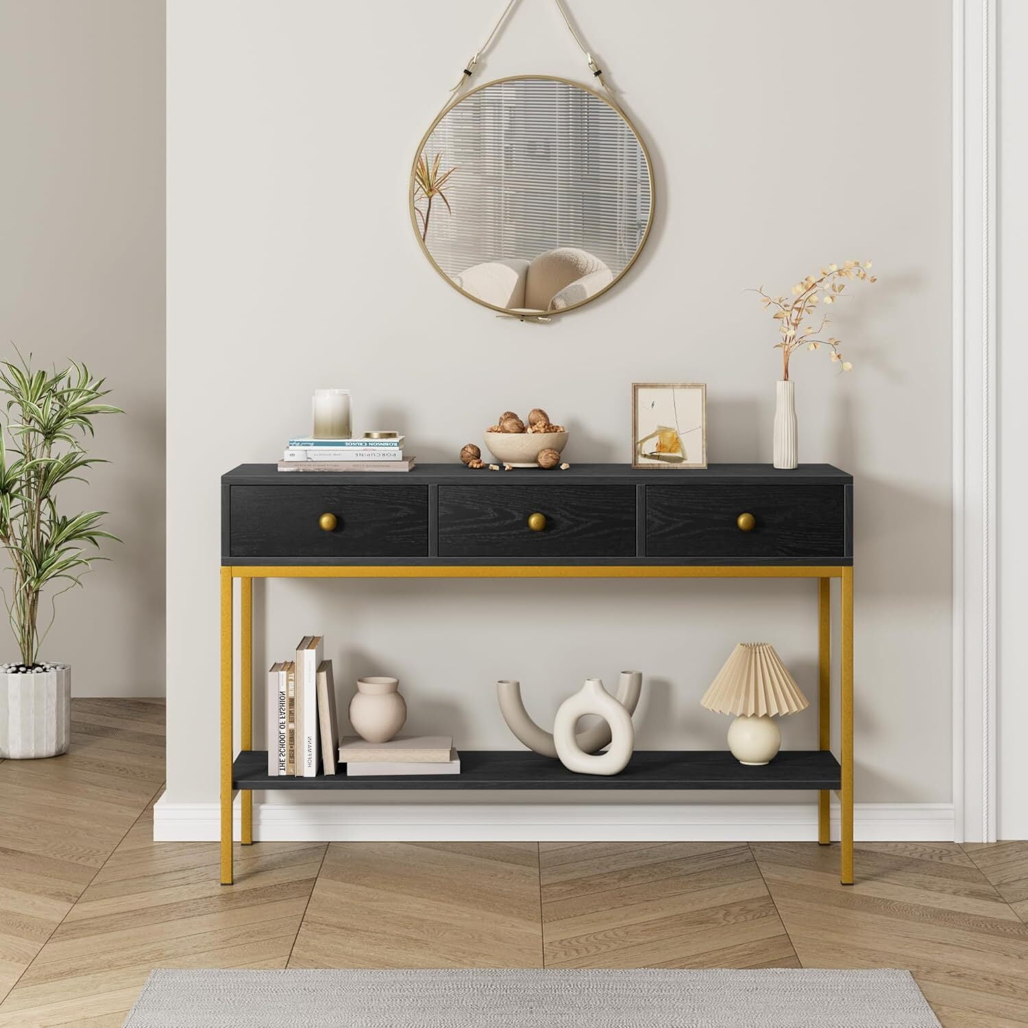 KATIDAP Console Table, 3-Tiers Entryway Table with 2 Drawers & Storage ...