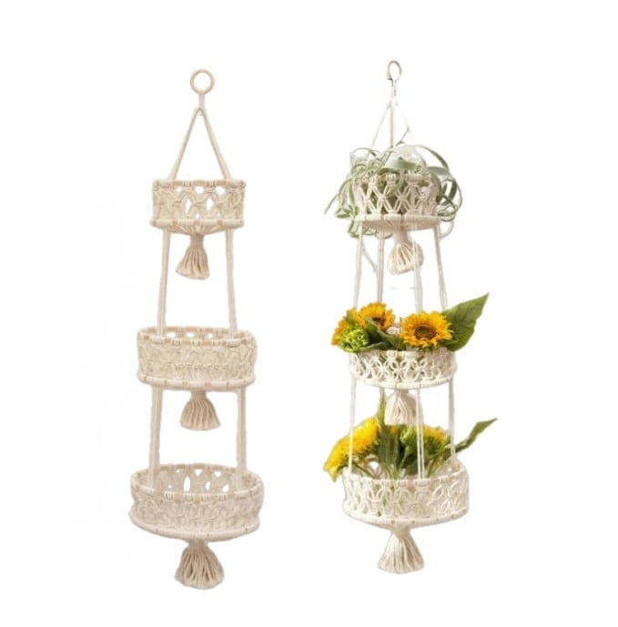 KATULI Macrame 3 Tier Hanging Basket with Handmade Cotton Rope Boho ...
