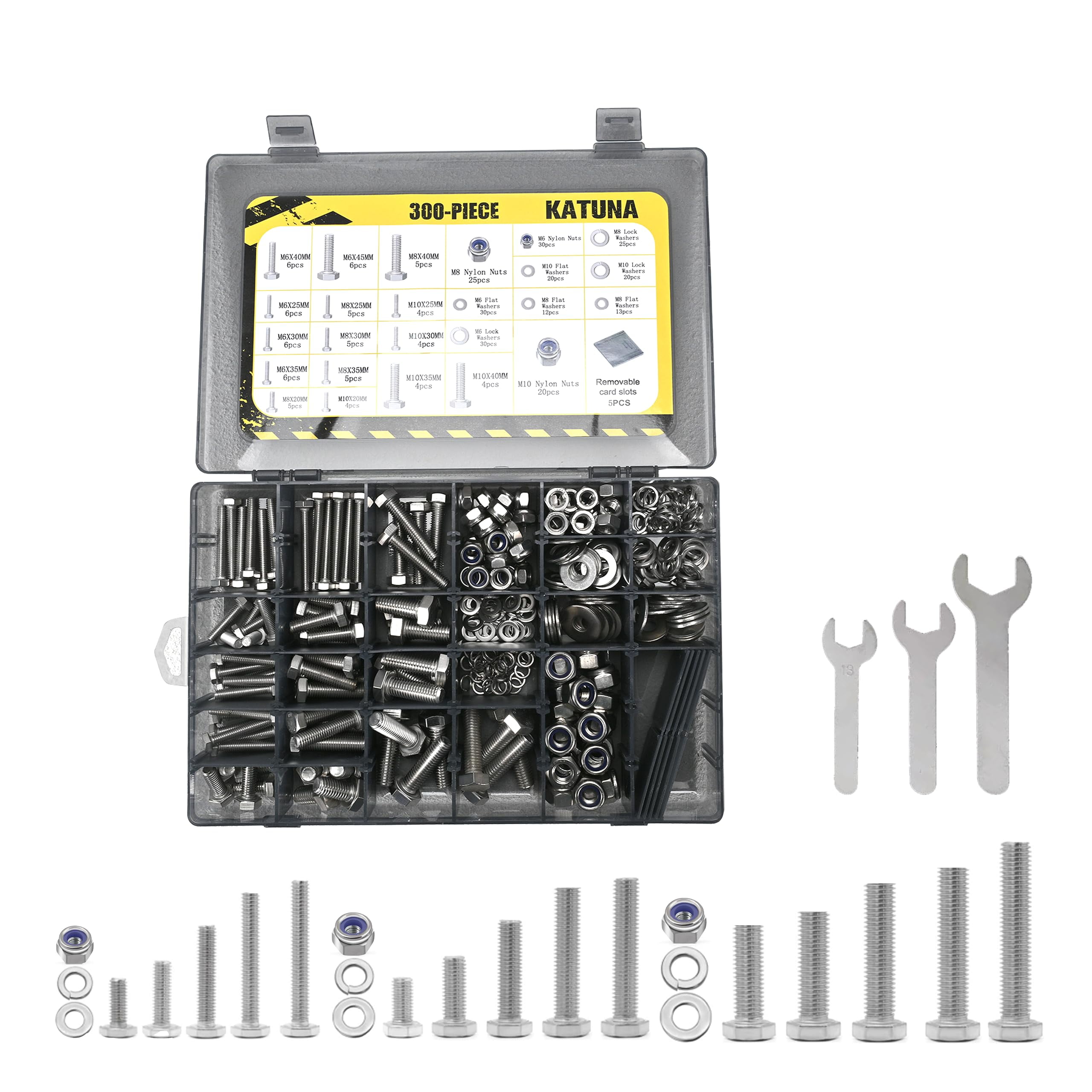 KATUNA 304 Stainless Steel 300-Piece Metric Bolt & Nut Assortment Kit ...
