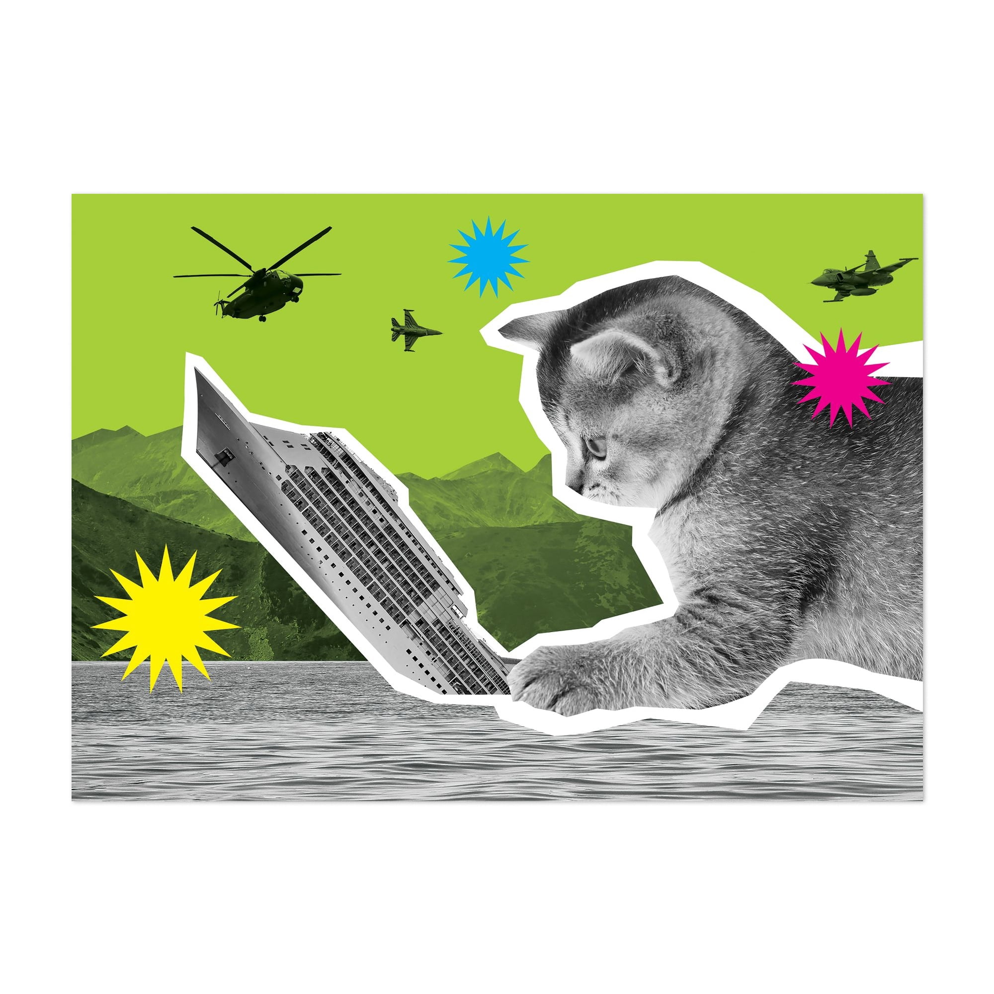 KATZILLAZ_03 - AQUA ATTACK - Collage Surrealism Cat Animal Humor Pop ...