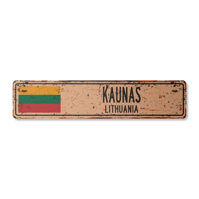 KAUNAS LITHUANIA Vintage Plastic Street Sign Lithuanian flag city ...