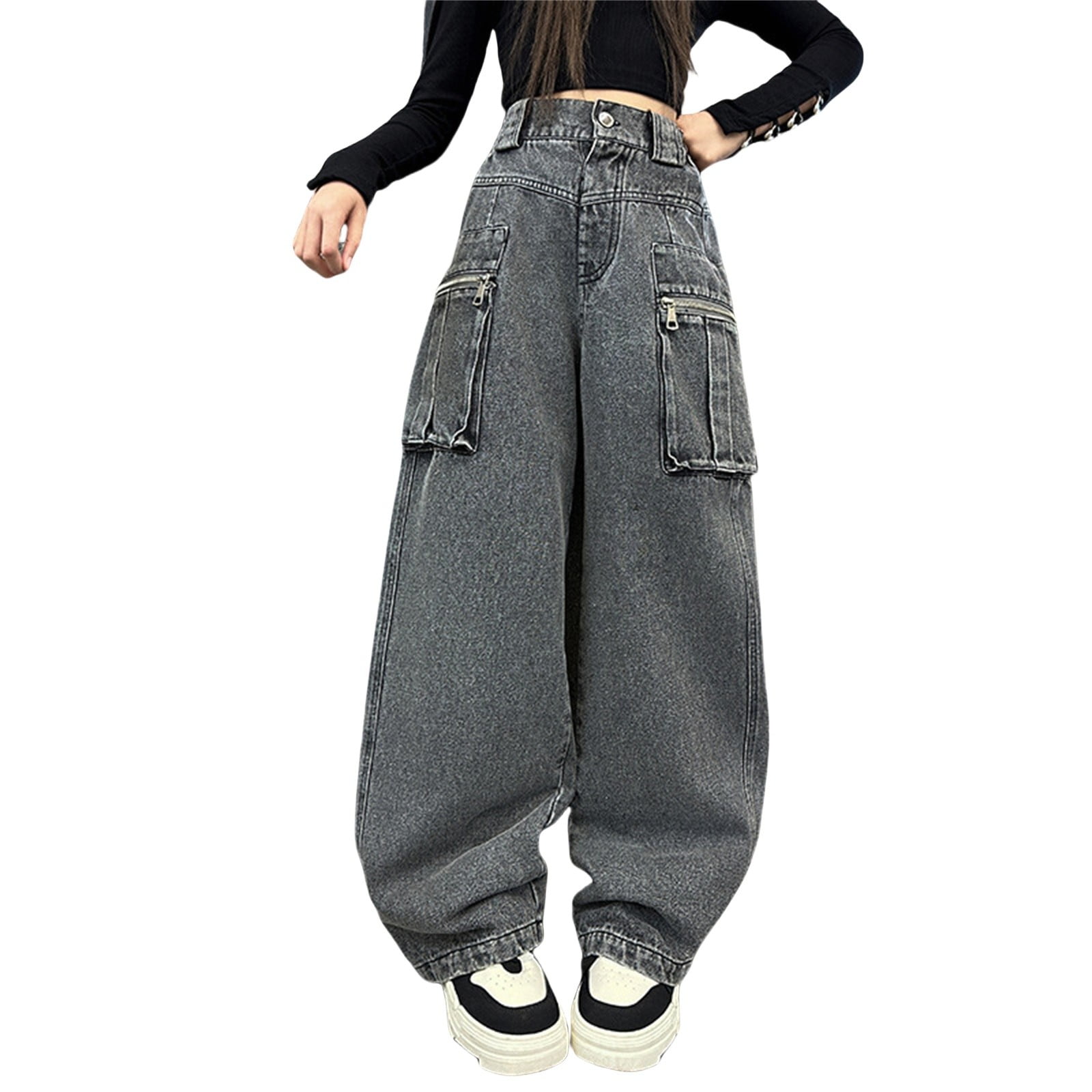 KAUOD Baggy Cargo Jeans for Girls Kids Wide Leg Baggy Jeans Y2K ...
