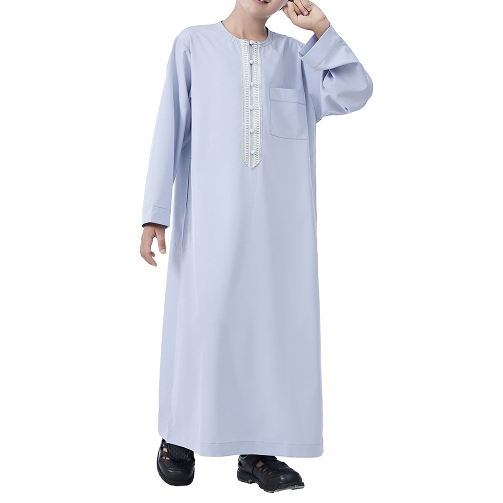 KAUOD Boys Half Zipper Abaya Thobe Plain Long 𝐈slamic Kids Hooded ...