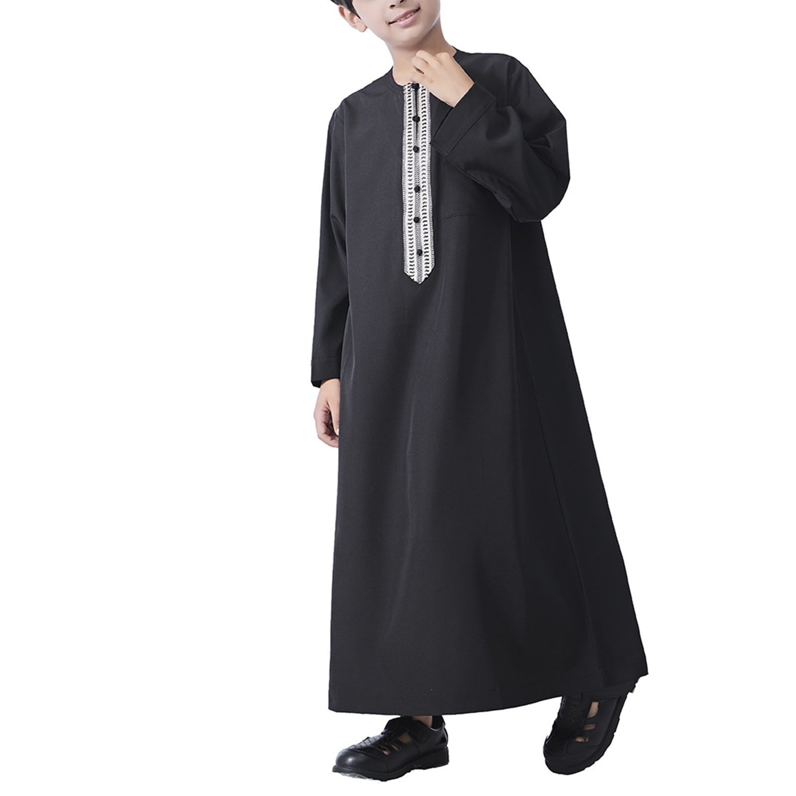 KAUOD Boys Half Zipper Abaya Thobe Plain Long 𝐈slamic Kids Hooded ...