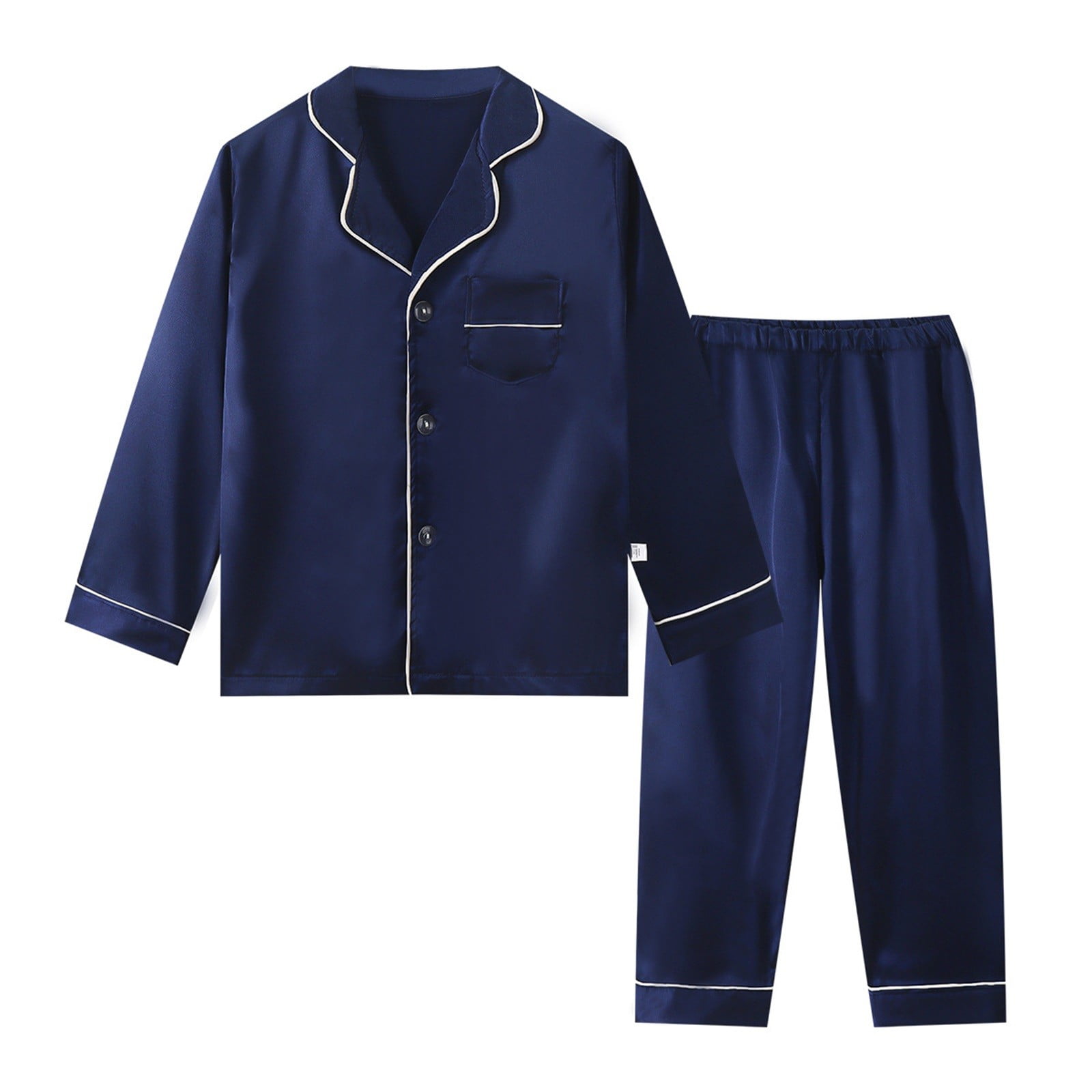 KAUOD Boys Satin Pajamas Sets 2pc Plain Button Front Collar Shirt Pants ...