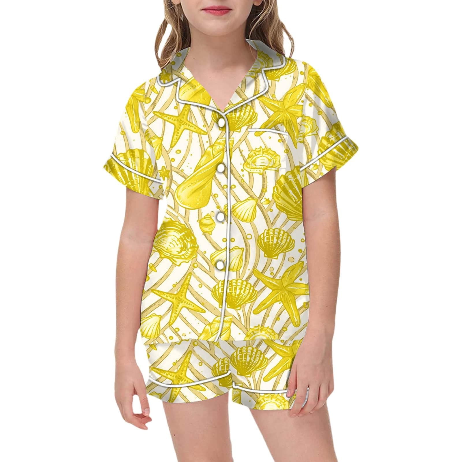 KAUOD Bubble Pajama Girl Cute Bow Pajama Set Floral Button Short Sleeve ...