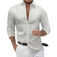 BUYJYA Men's Muscle Dress Shirts Casual Button Down Long Sleeve Elasticity Athletic Fit Wrinkle ...