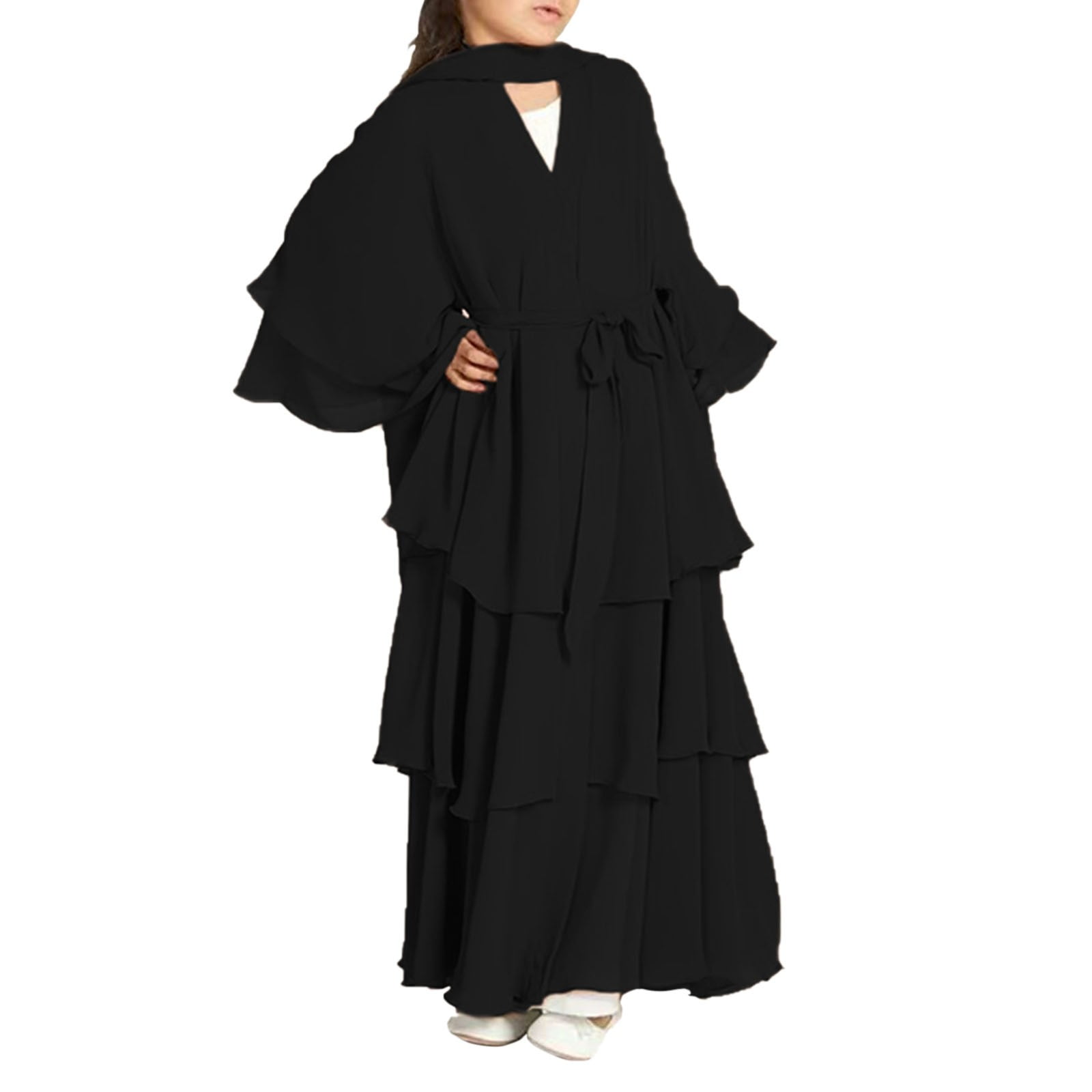KAUOD Chiffon layered Open Abaya 𝐃ubai Kaftan Muslim Cardigan Abayas ...