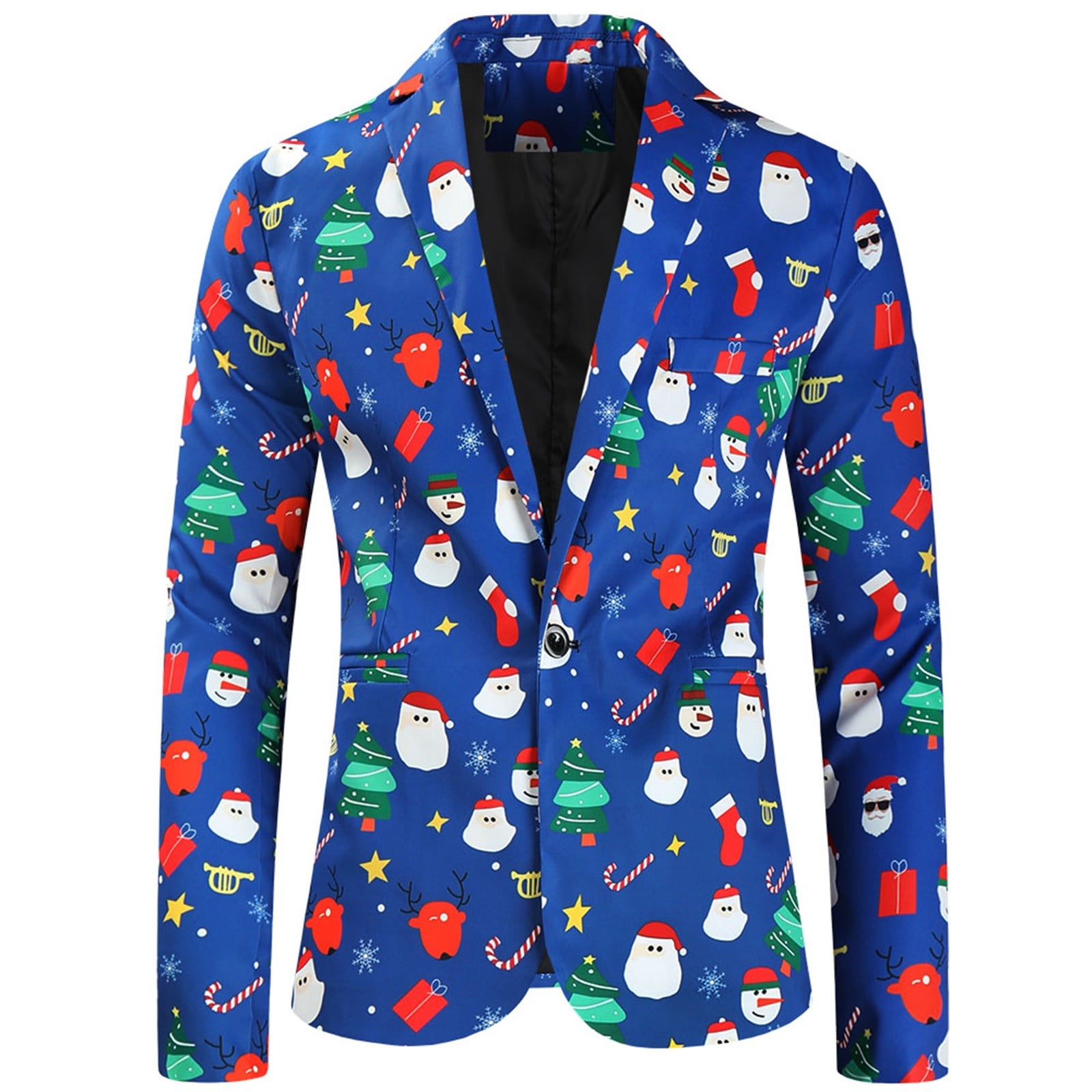 KAUOD Christmas Blazer for Mens, Ugly Xmas Santa Claus Snowflake Print ...