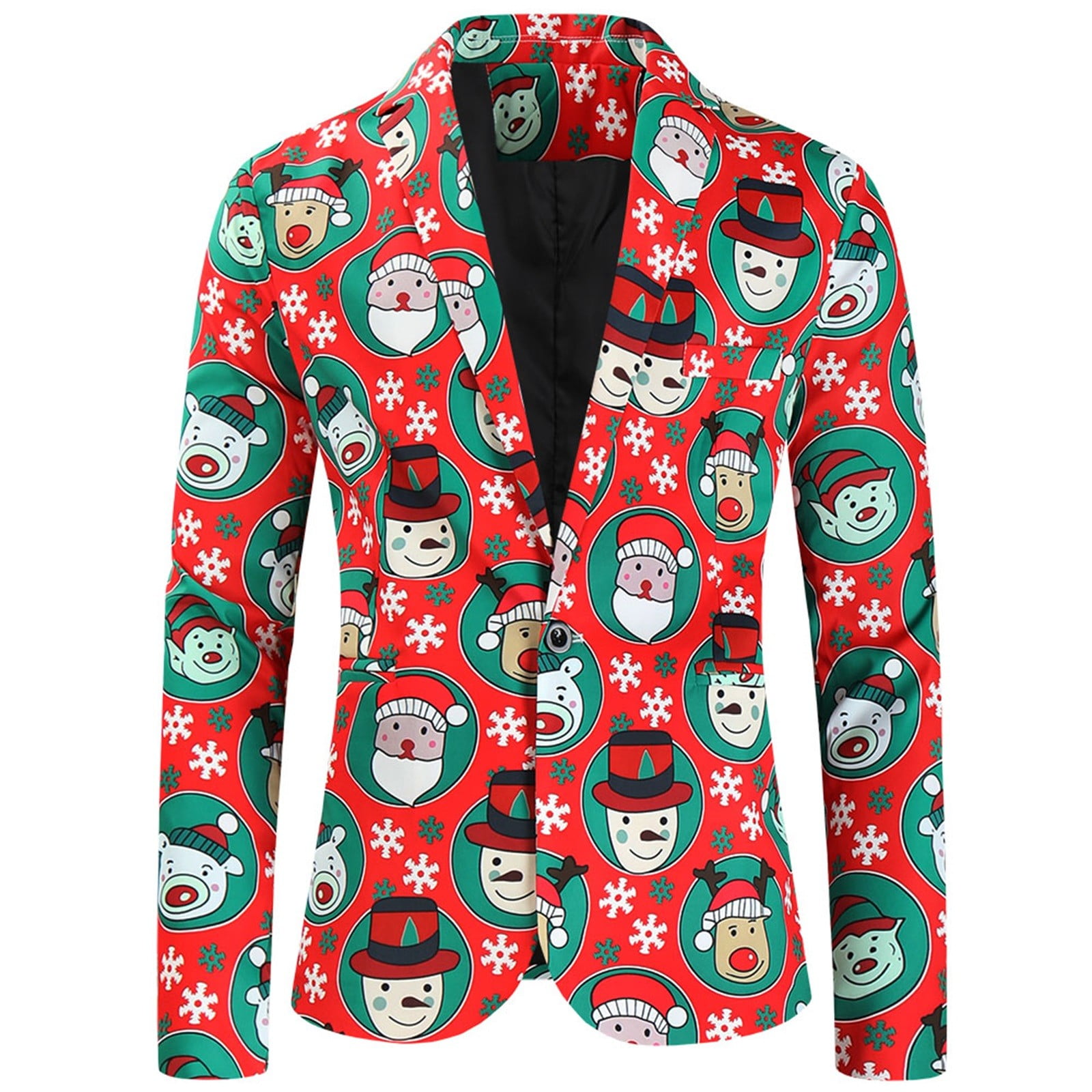KAUOD Christmas Blazer for Mens, Ugly Xmas Santa Claus Snowflake Print ...