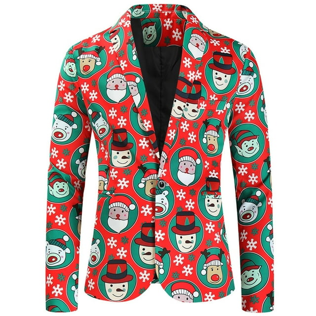 KAUOD Christmas Blazer for Mens, Ugly Xmas Santa Claus Snowflake Print ...