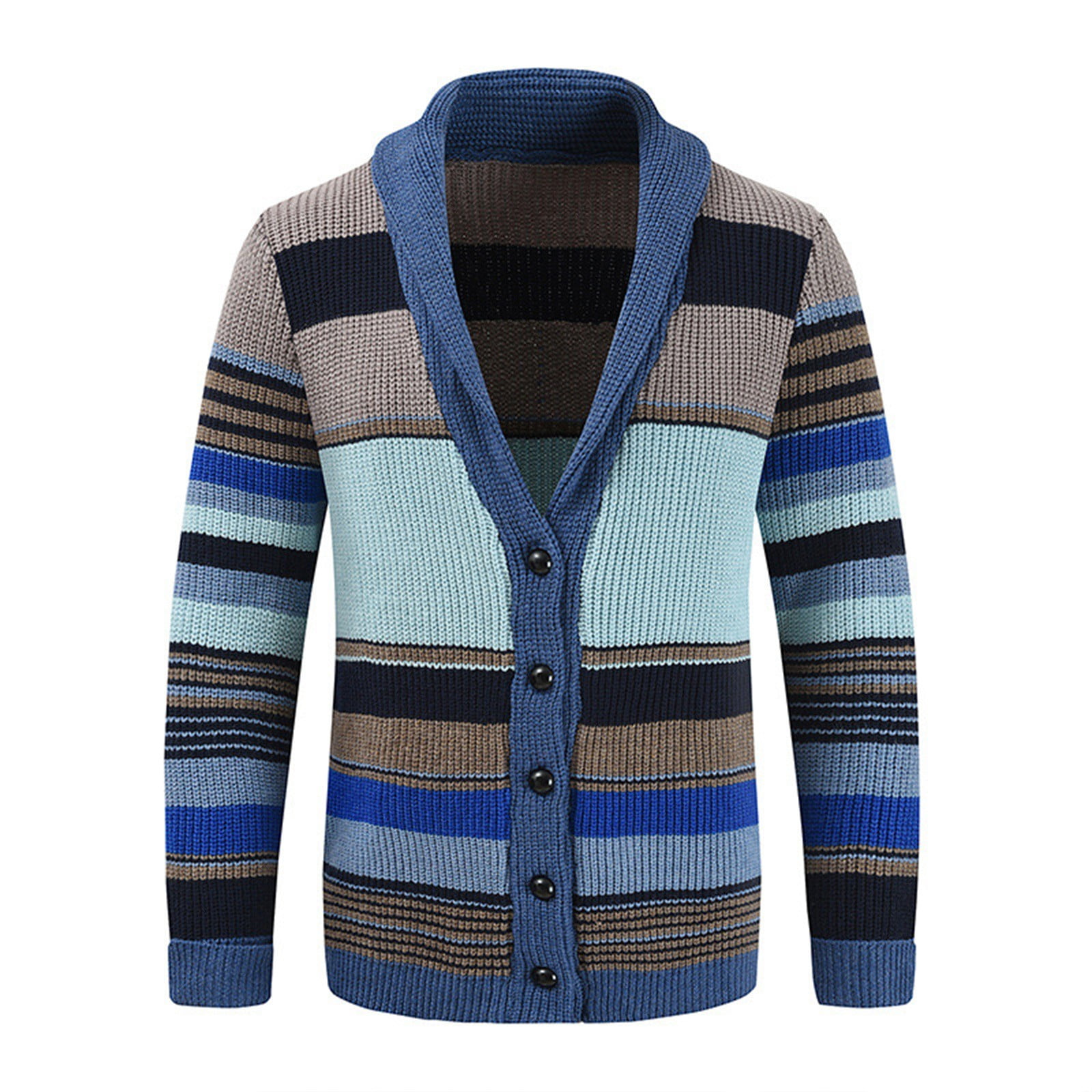 KAUOD Color Block Sweater Men Shawl Collar Cardigans Button Up Knit ...