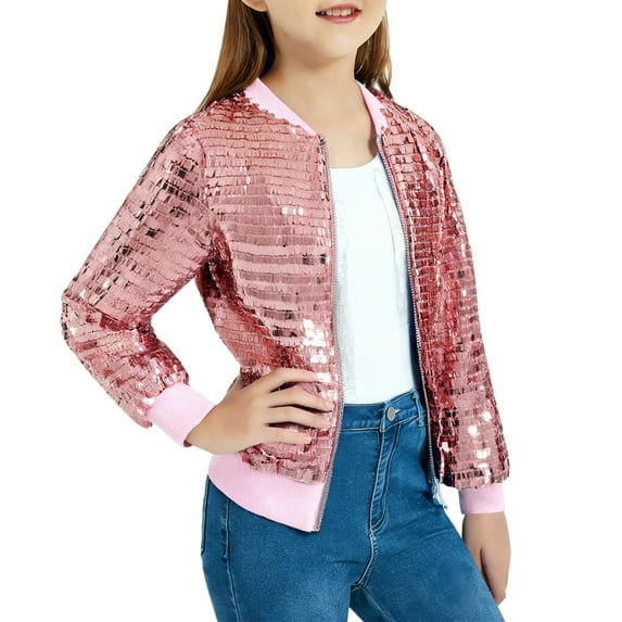 KAUOD Girls Cute Sequins Jackets Zip up Open Front Lightweight Fashion ...