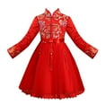 KAUOD Girls Flower Pattern Chinese Dress Bottom Mesh Tulle Long Sleeve ...