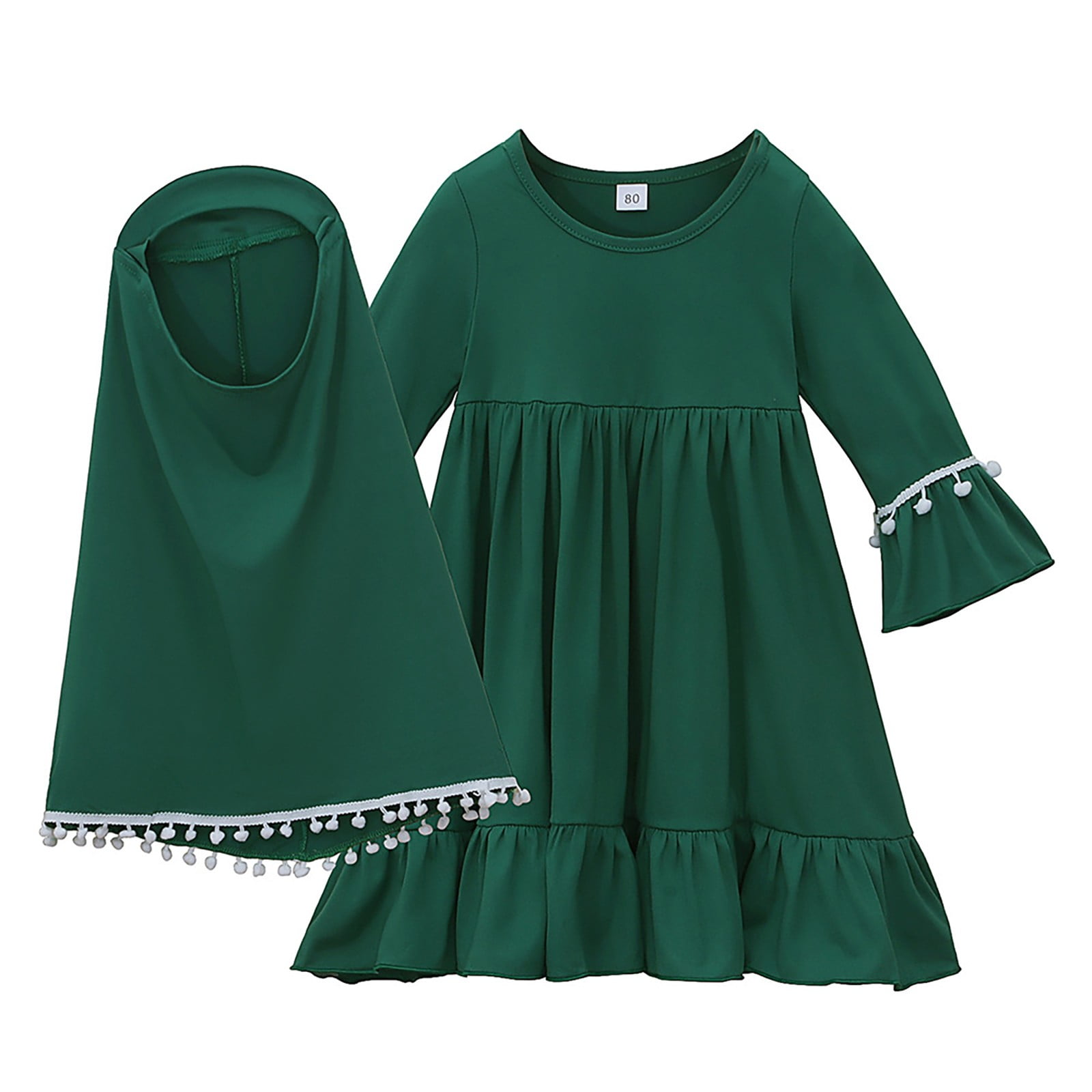KAUOD Girls' Long Sleeved Dress Scaf Two Piece Prayer Abaya Max Dresses ...