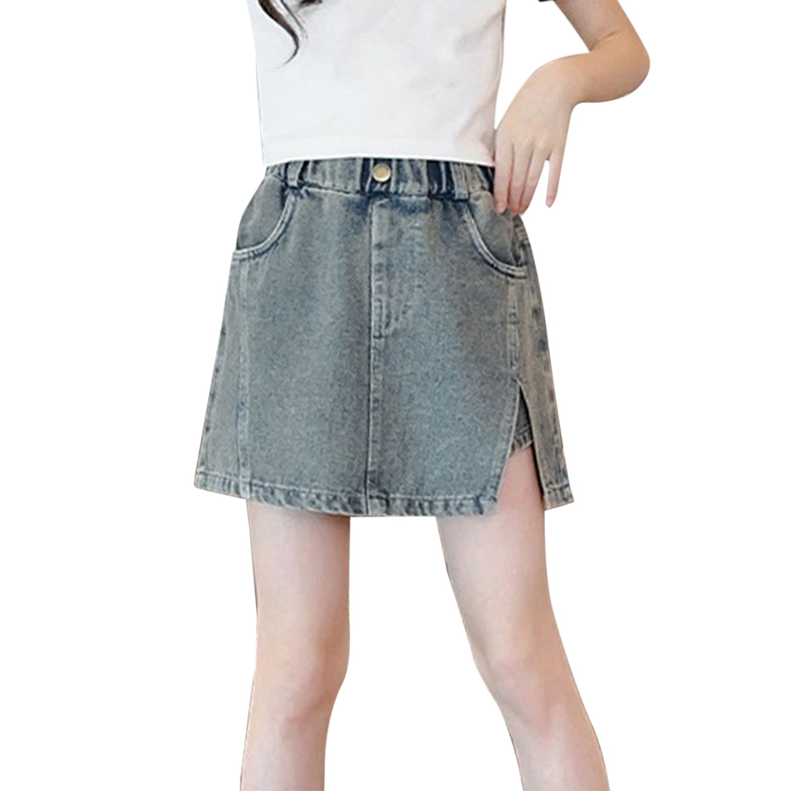 KAUOD Girls Side Slit High-Waisted Jean Skorts 2025 Trendy Stretchy ...