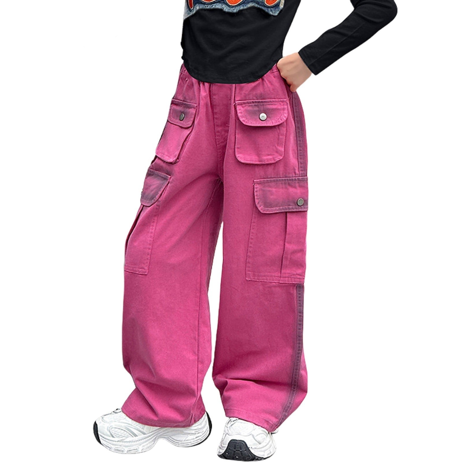 KAUOD Girls Streetwear Denim Cargo Pants Y2K Washed High Waist Floor ...