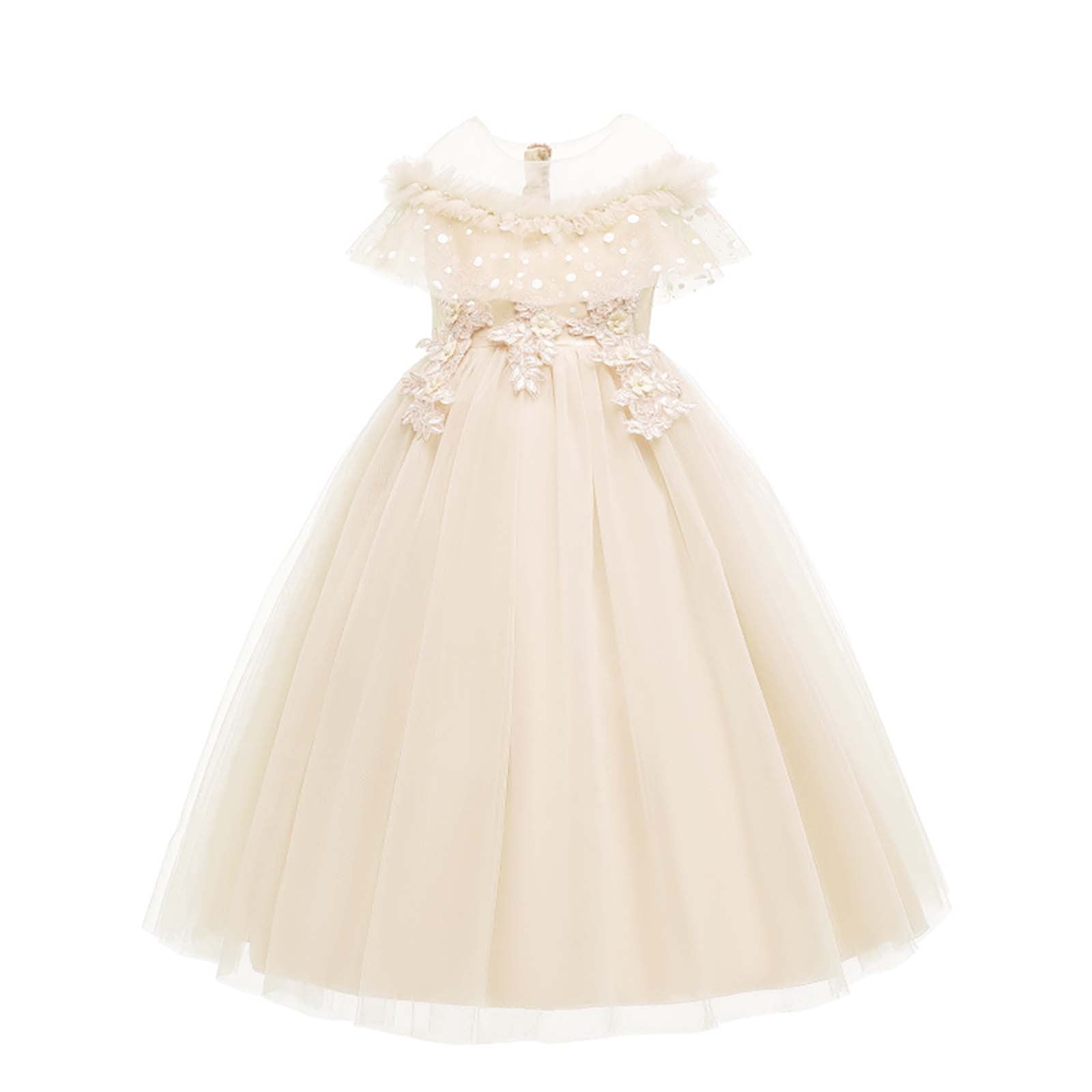 KAUOD Girls Tulle Wedding Dress A-Line Sleeveless Flower Embroidery ...