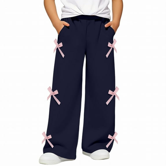 KAUOD Girls Wide Leg Sweatpants Bow Baggy Y2K Straight Leg Elastic ...