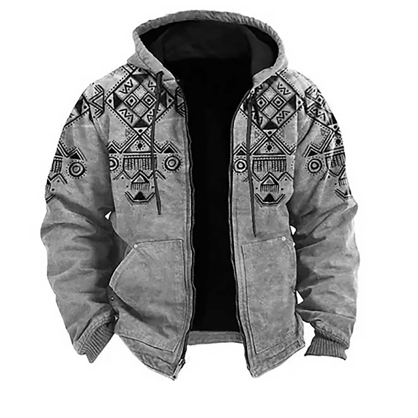 KAUOD Jackets for Men Western Aztec Ethnic Print Fleece Jacket Winter ...