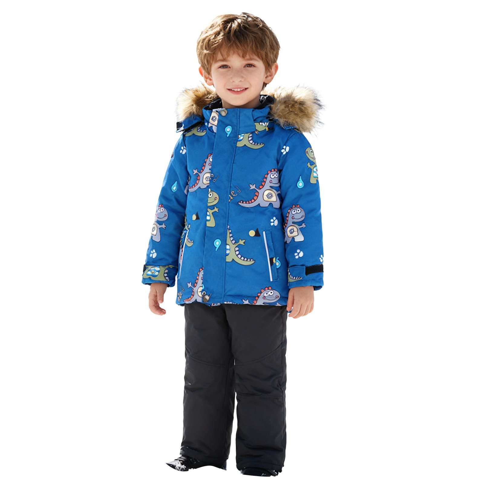 KAUOD Kids Cute Dinosaur Ski Suits 2 Piece Winter Puffer Jackets Bib ...