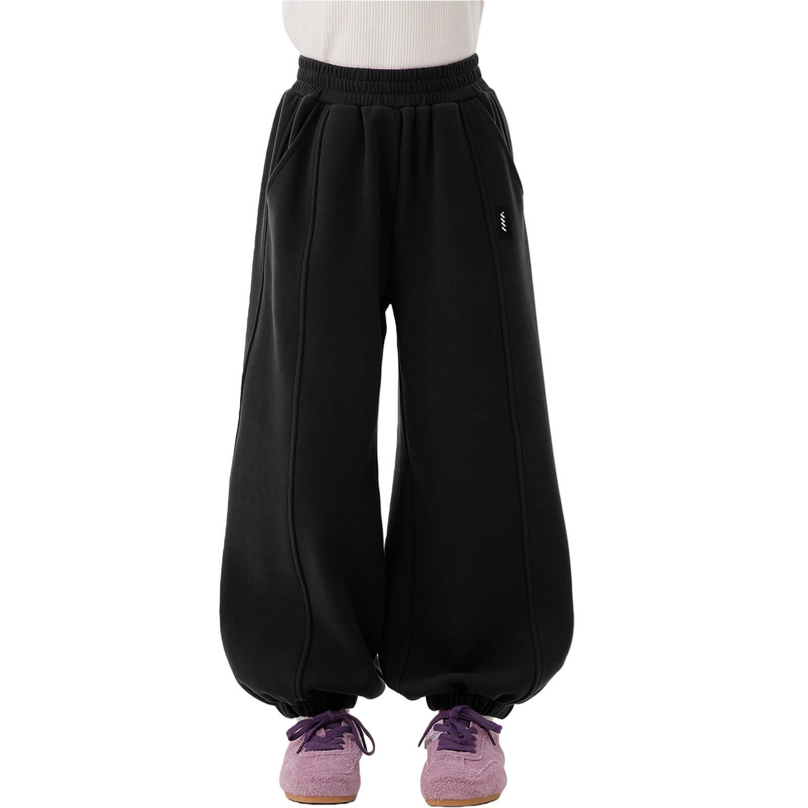 KAUOD Kids Girls Fleece Sweatpants Winter Teen Wide Leg Baggy Elastic ...