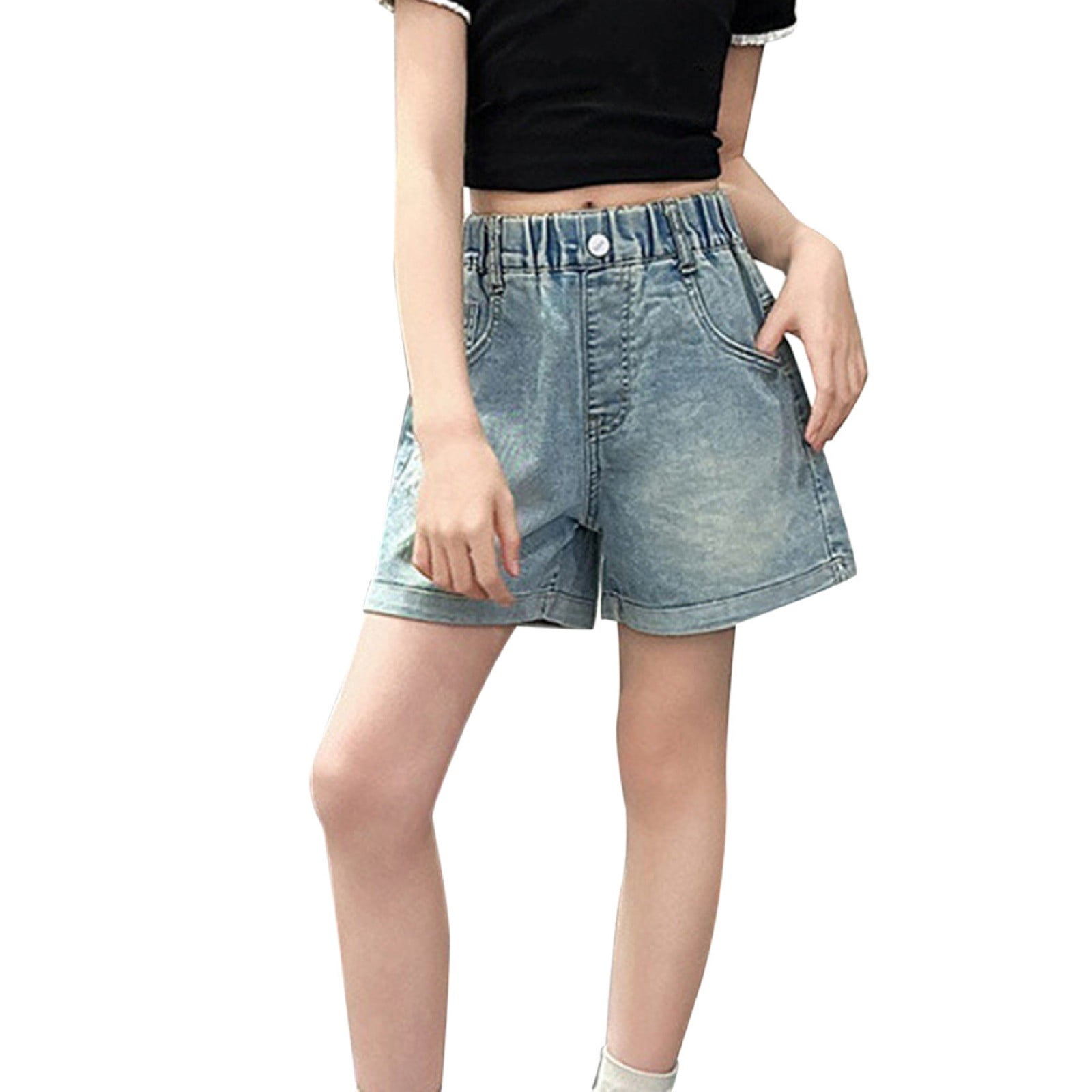 KAUOD Kids Girls Knee Length Jorts 2025 Trendy Vintage Elastic High ...