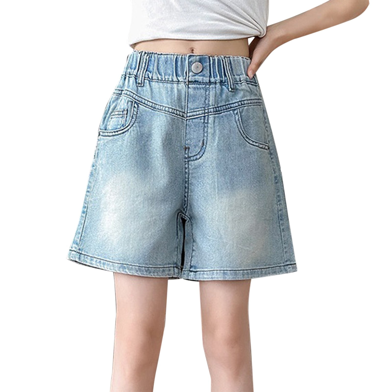 KAUOD Kids Girls Knee Length Jorts 2025 Trendy Vintage Elastic High ...