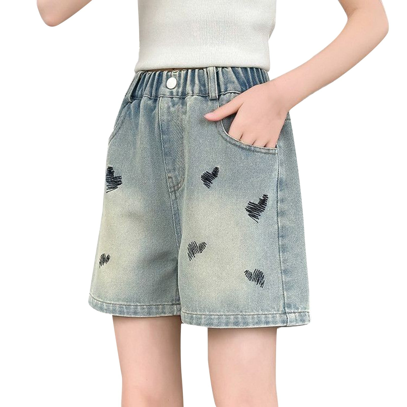KAUOD Kids Girls Knee Length Jorts 2025 Trendy Vintage Elastic High ...