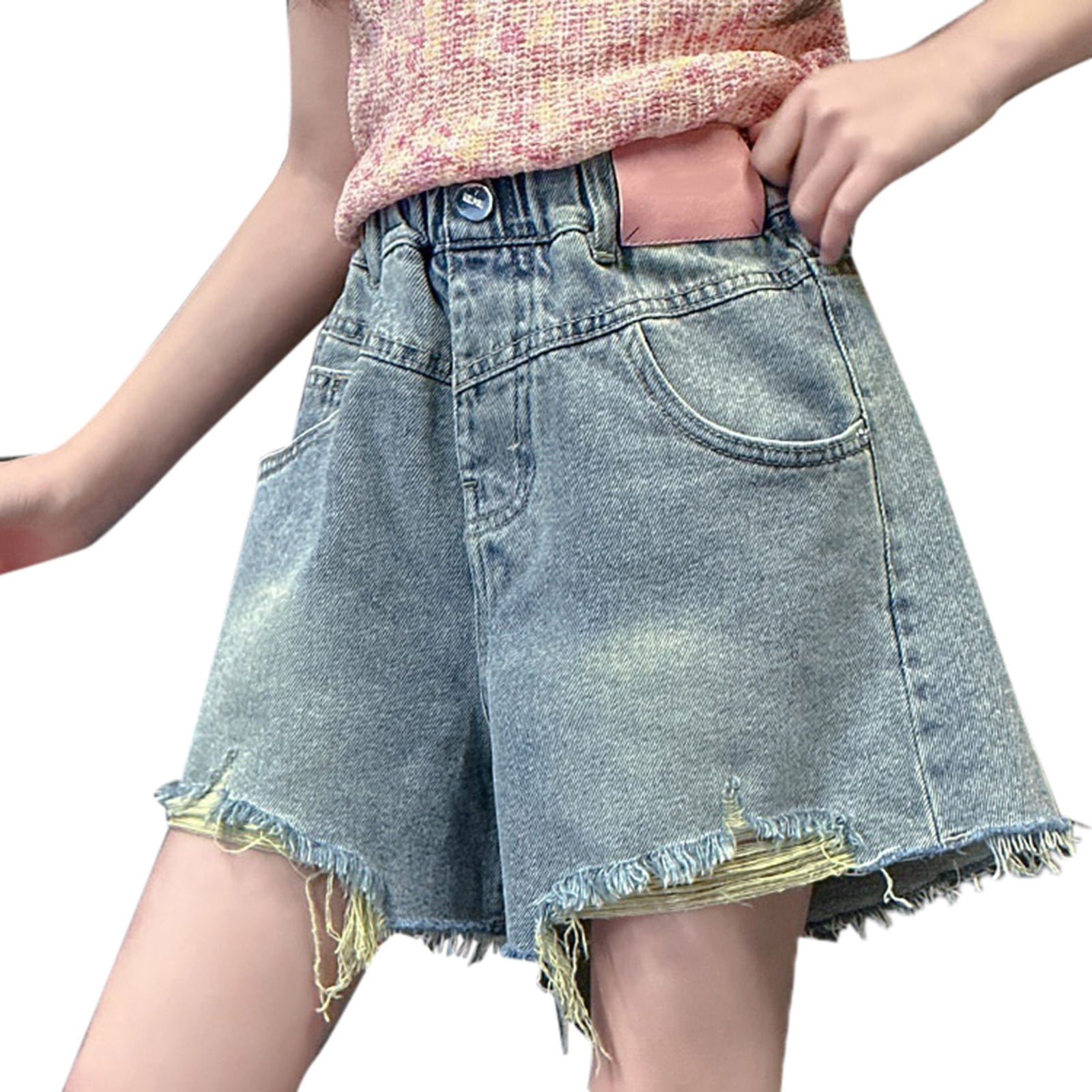 KAUOD Kids Girls Raw Hem Straight Leg Jean Shorts Y2k Retro Vintage ...