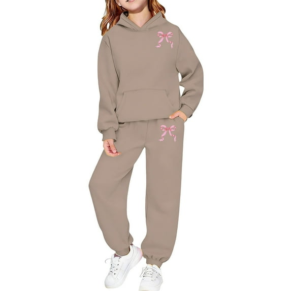 KAUOD Kids Girls Sweatsuit Hooded Sweatshirt and Sweatpants 2 Piece ...