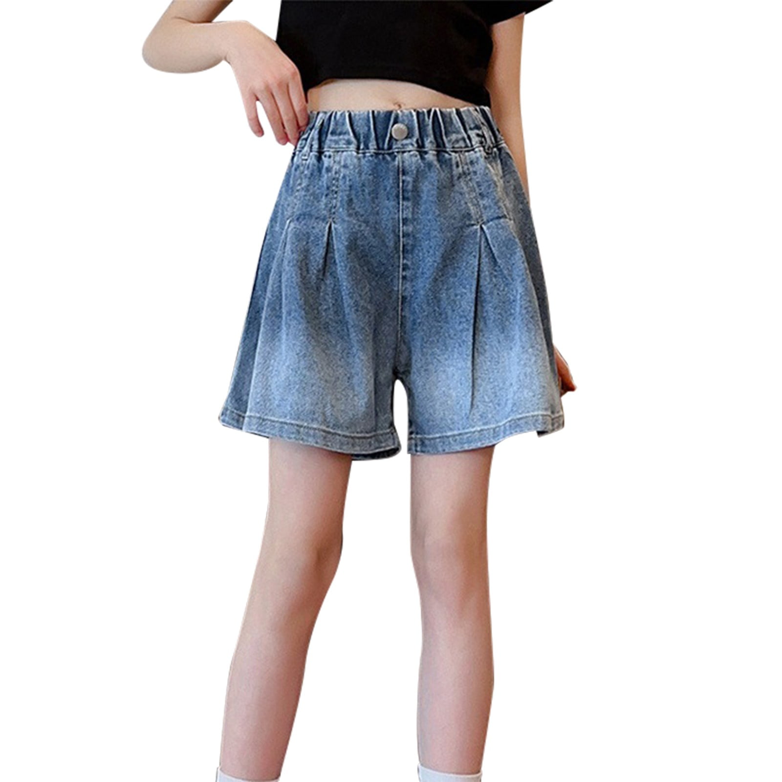 KAUOD Kids Girls Wide Leg Denim Shorts Elastic High Waist Pull On Midi ...