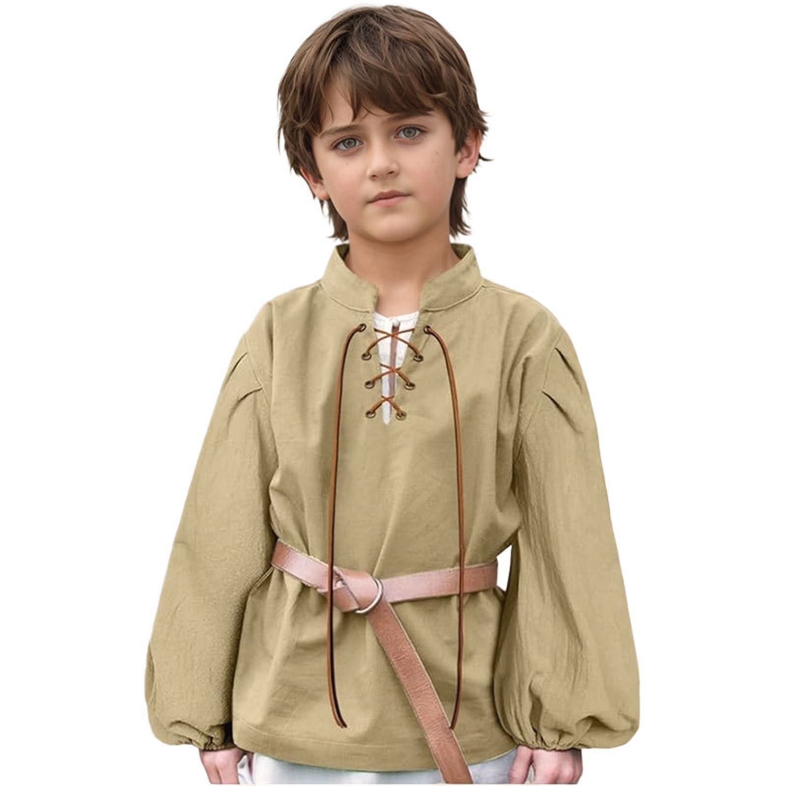 KAUOD Medieval Boys Shirt Renaissance Kids Lace-up Retro Shirts Funny ...