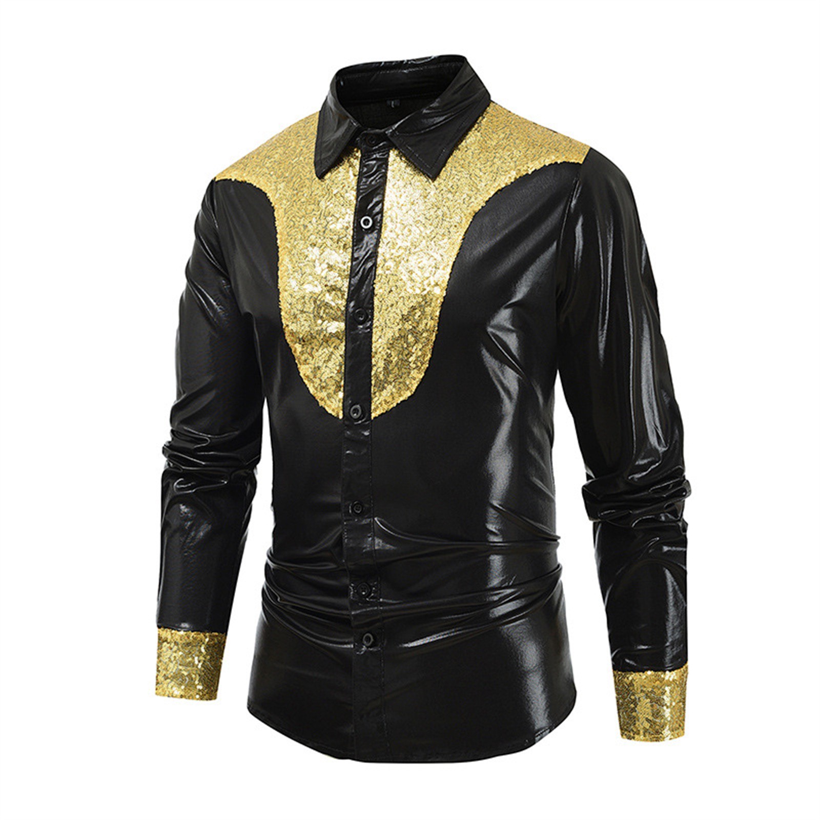 KAUOD Men's Sequined Shirt Long Sleeve Retro 70s Shirts Casual ...
