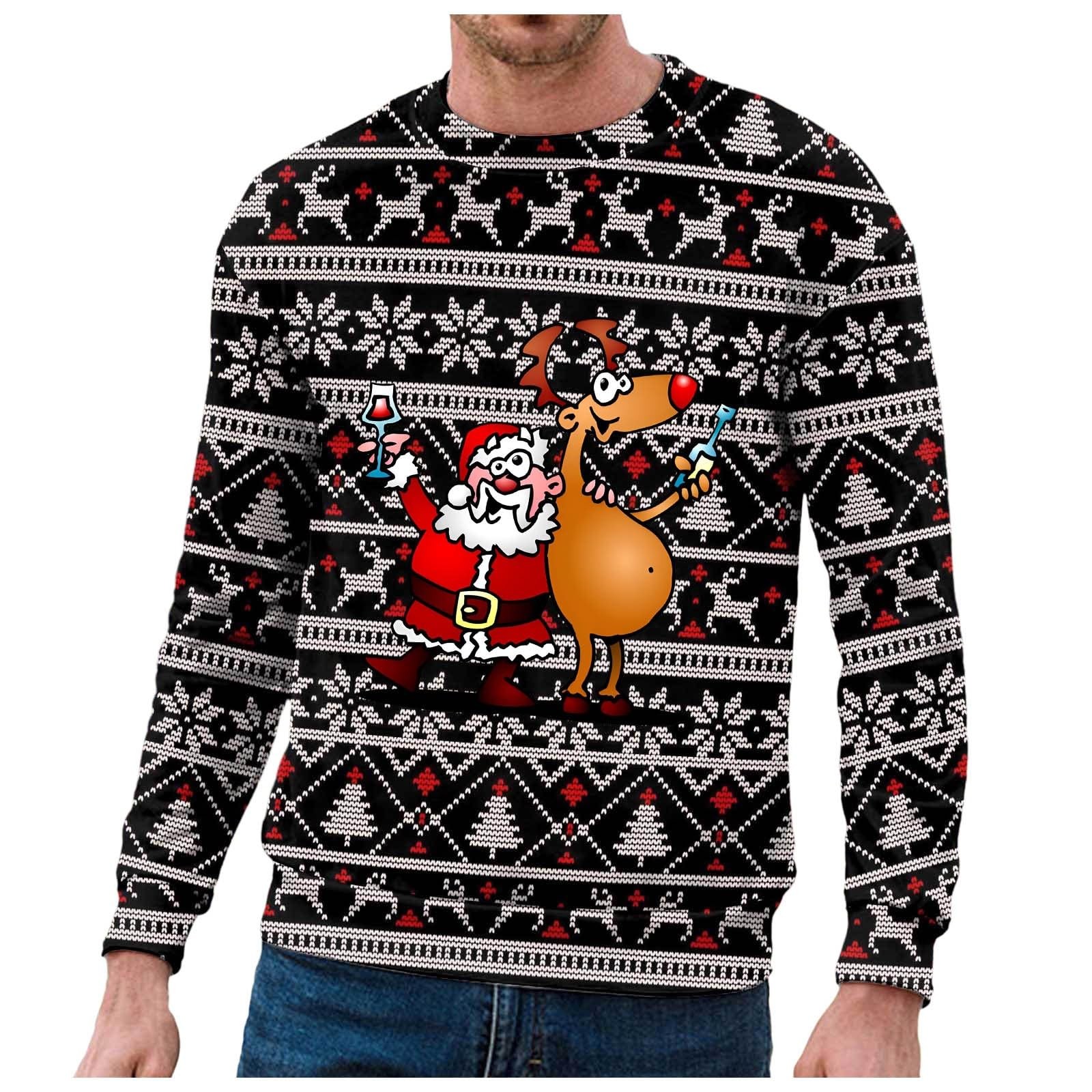 KAUOD Men's Ugly Christmas Sweater Funny Christmas Sweatshirts Elk ...