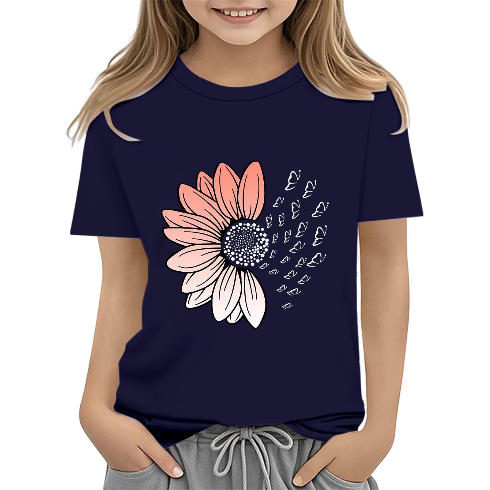 KAUOD Teen Girls Short Sleeve Tees Cute Sunflower Graphic T Shirts Kids ...