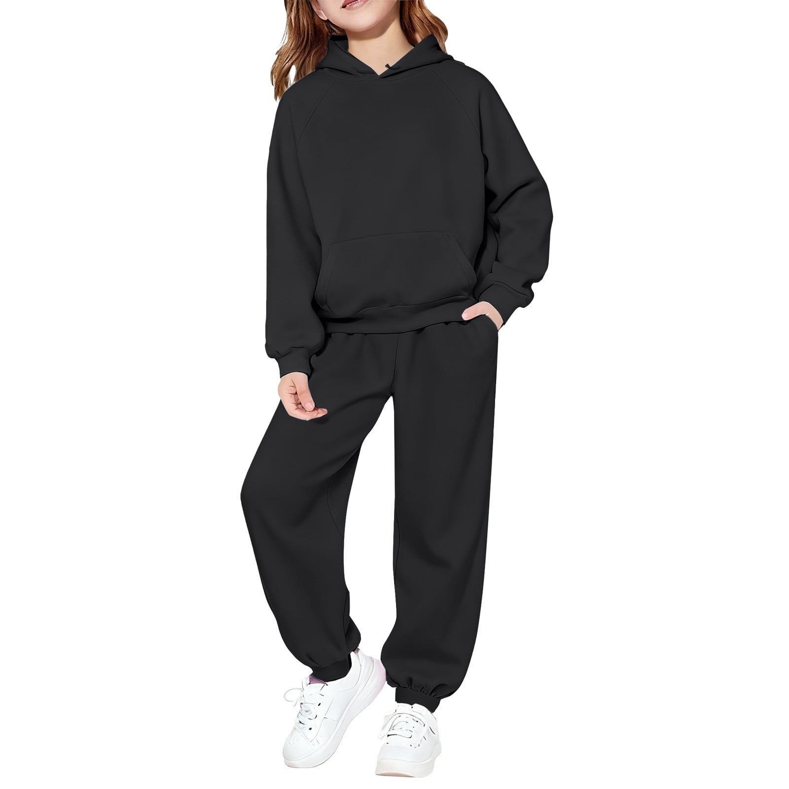 KAUOD Teen Kids Solid Tracksuit Sets Boys Girls Winter Hooded ...
