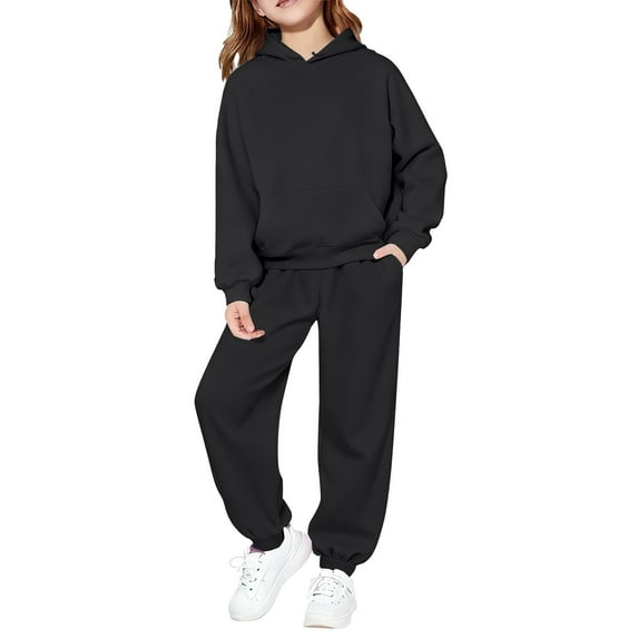 KAUOD Teen Kids Solid Tracksuit Sets Boys Girls Winter Hooded ...