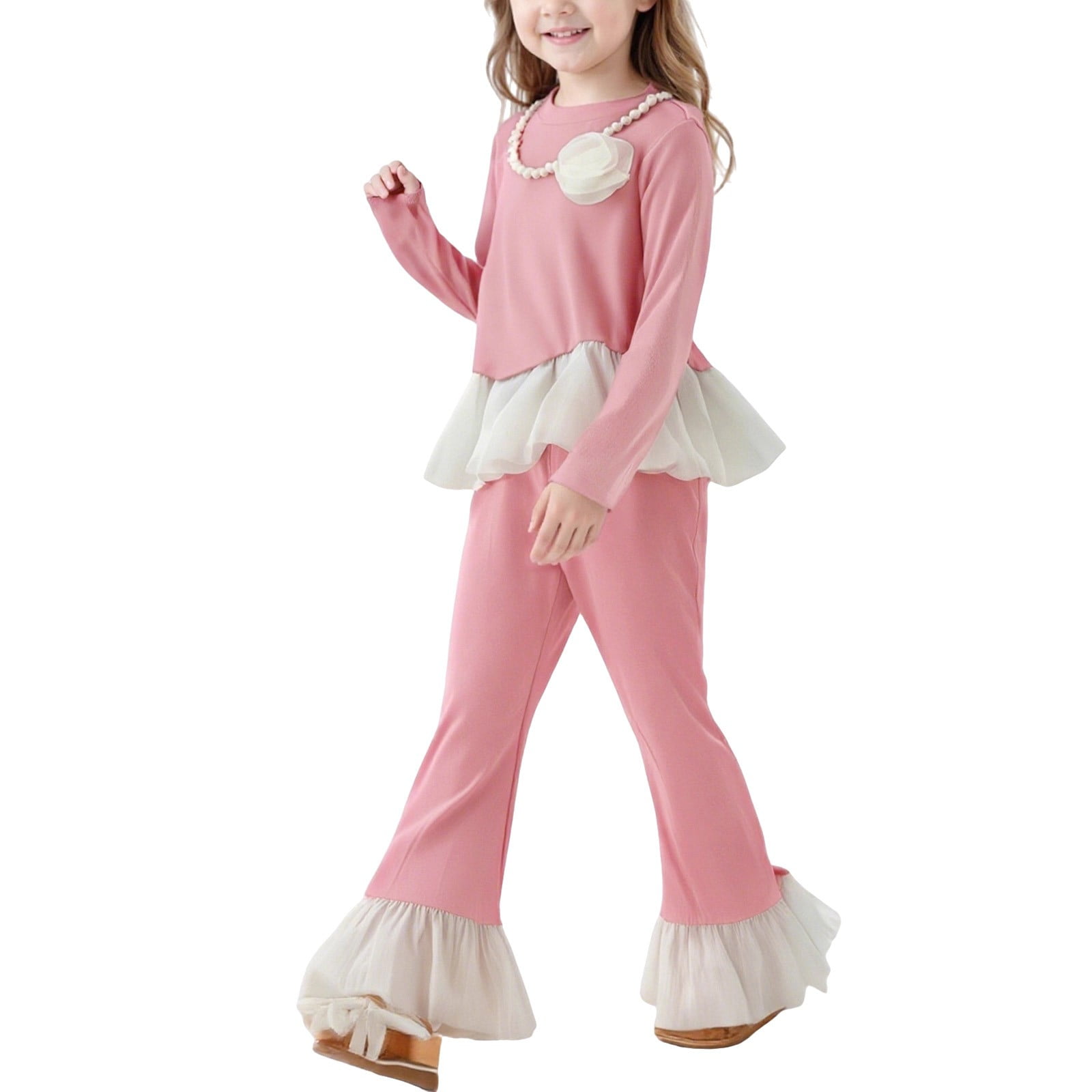 KAUOD Toddler Girls 3 Piece Outfits Spring Ruffle Long Sleeve Tops ...