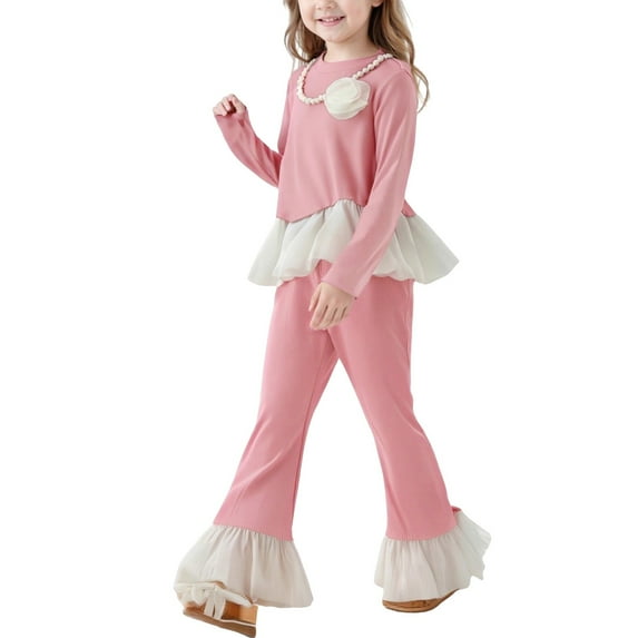 KAUOD Toddler Girls 3 Piece Outfits Spring Ruffle Long Sleeve Tops ...