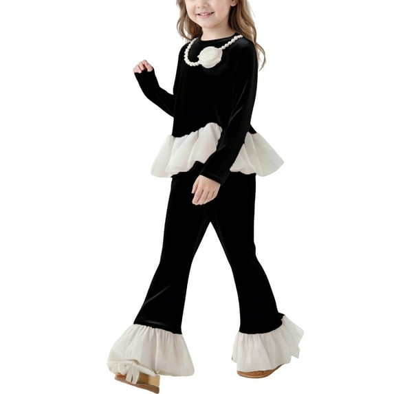 KAUOD Toddler Girls 3 Piece Outfits Spring Ruffle Long Sleeve Tops ...