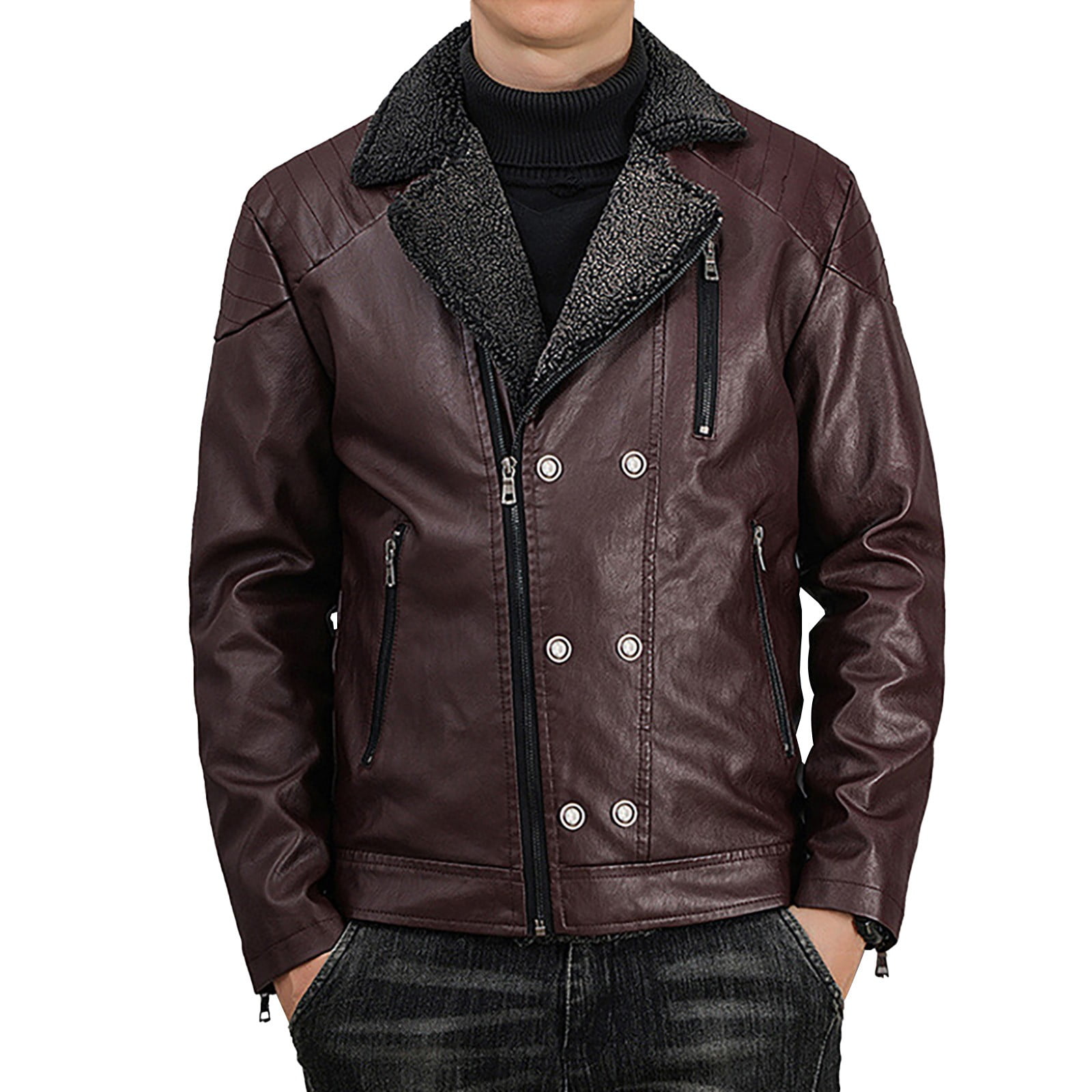 KAUOD Winter Jackets for Men Vintage Suede PU Leather Jacket Causal ...