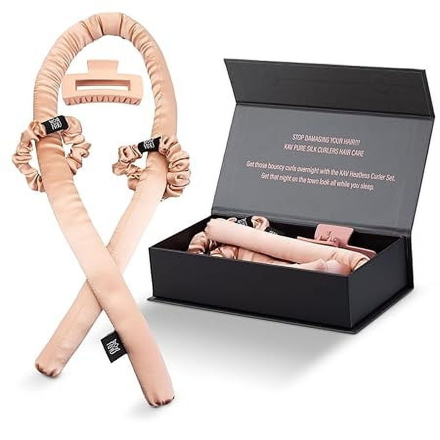 KAV Rose Gold Heatless Curling Rod Set - Pure Mulberry Silk Hair Roller ...