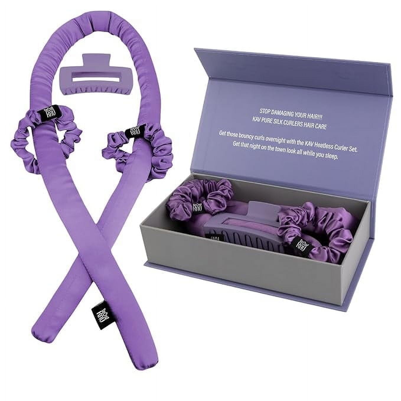 KAV Silk Heatless Curling Rod with Clip and Scrunchie Set, Purple ...
