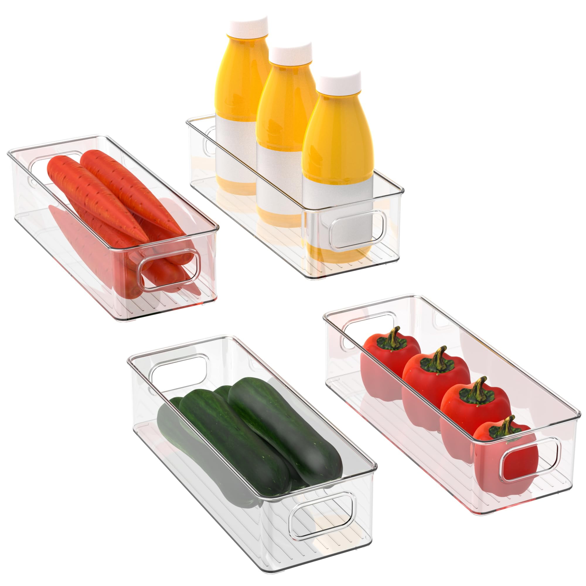 KAVDNAE Set of 4 Refrigerator Pantry Organizer Bins - Stackable Fridge ...