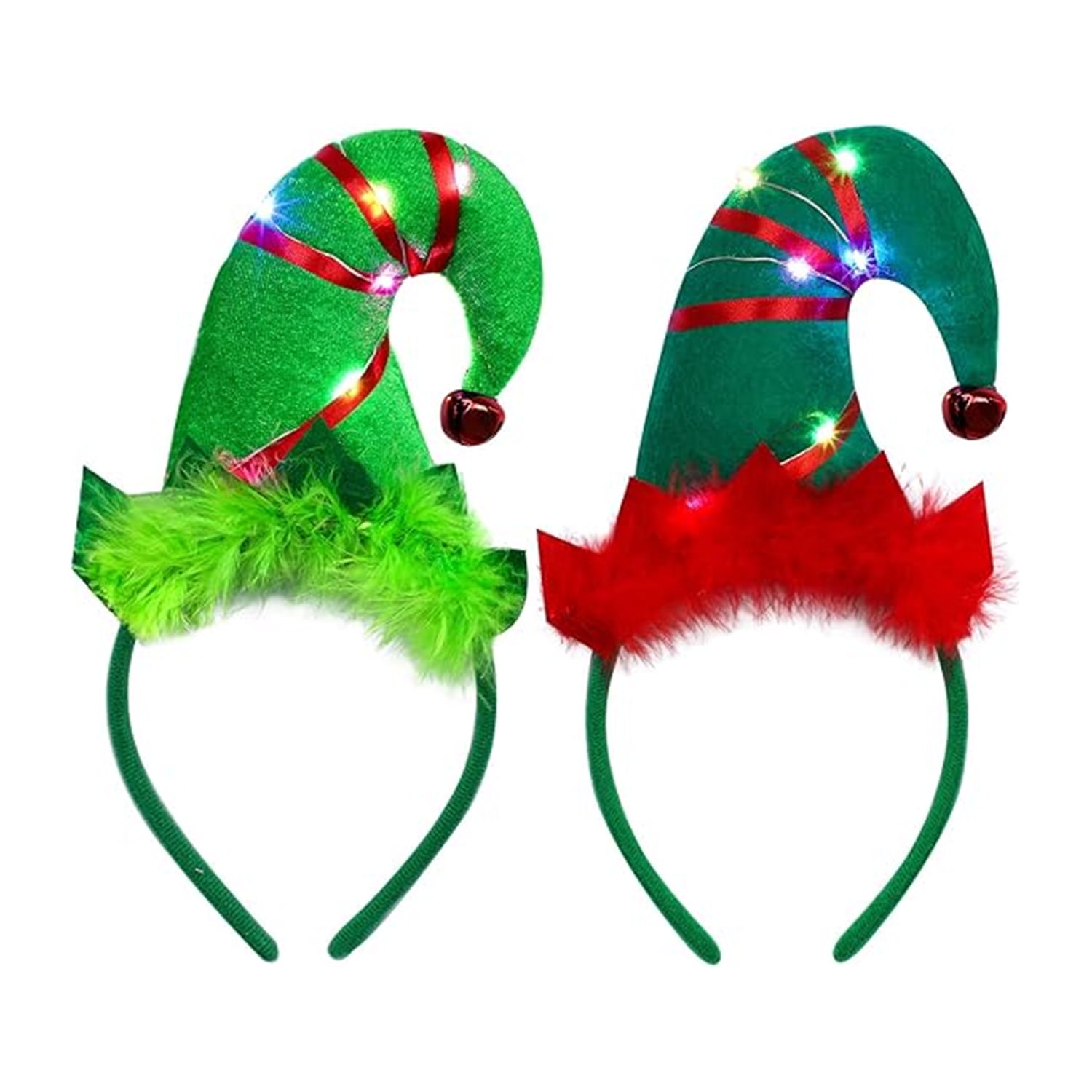KAWELL 2 Pack Christmas Elf Headbands LED Light Up Elf Hats Headwear ...